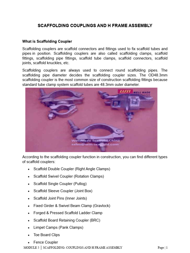 Scaffolding Couplings and H Frame Assembly | PDF | Scaffolding ...