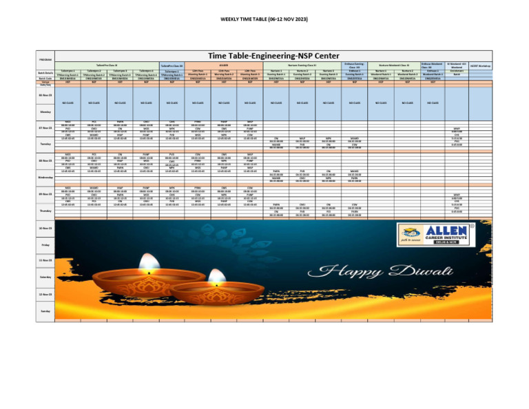 1 NSP Time Table JEE - 061123 To 121123 | PDF