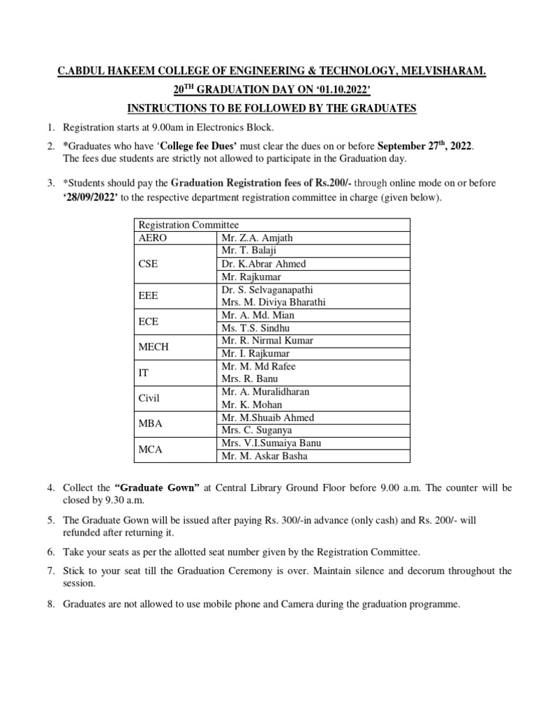 Instruction to be followed by the Graduate | PDF