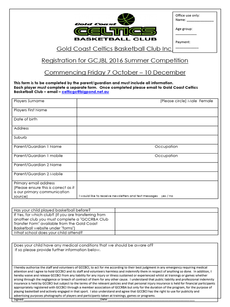 Gold Coast Celtics Summer Registration 2016 | PDF | Debit Card ...