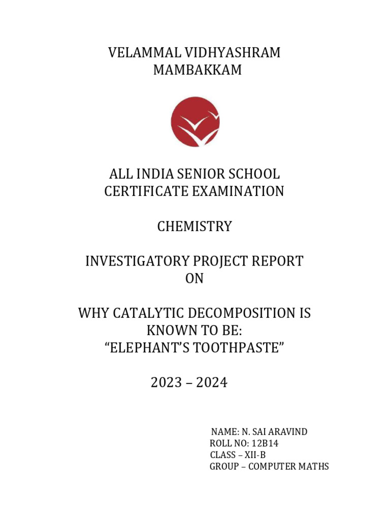 Chemistry Investigatory Project - N.SAI ARAVIND - XII-B | PDF ...