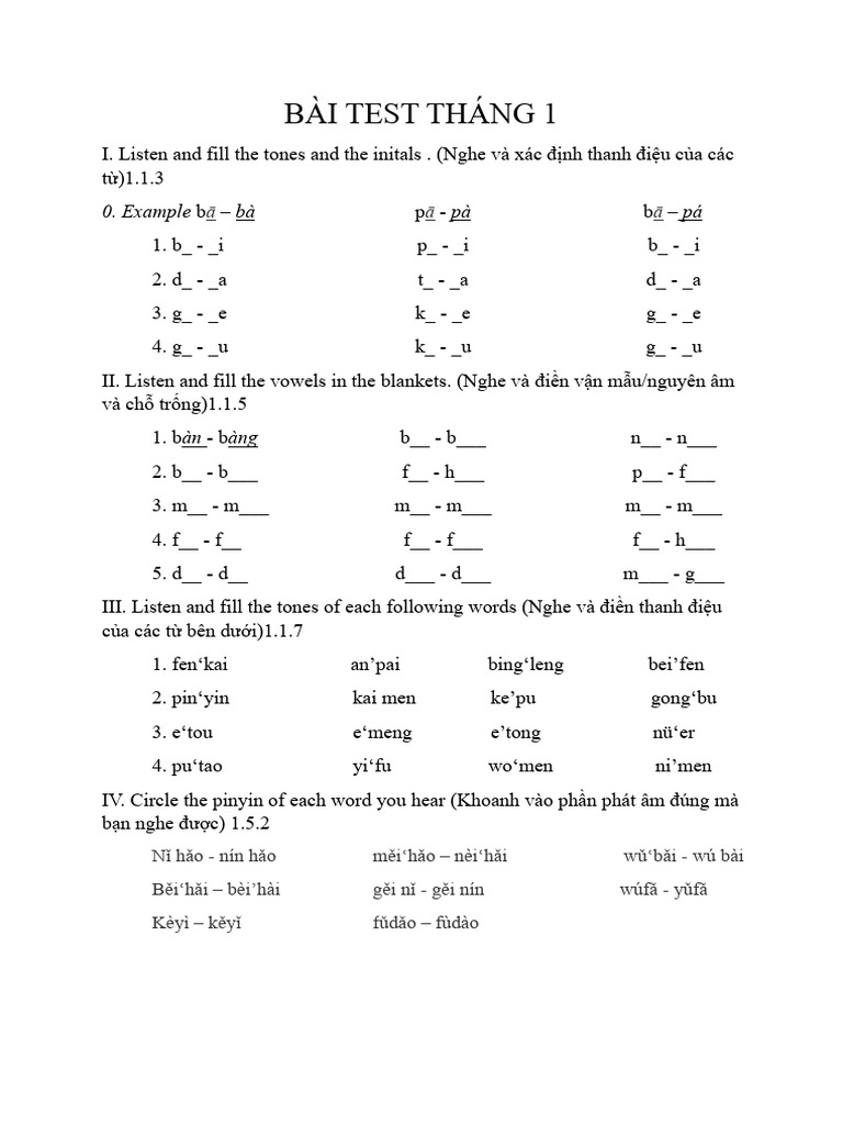Bài Test Tháng 1 TT | PDF