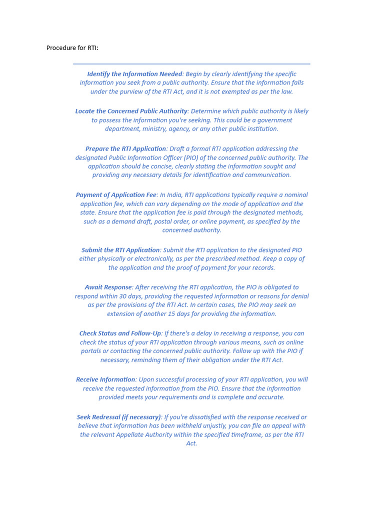 Procedure For RTI | PDF | Information | Justice