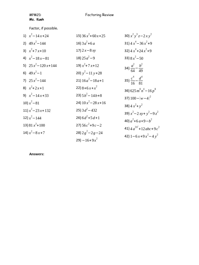 Lesson 7 Factoring Review | PDF