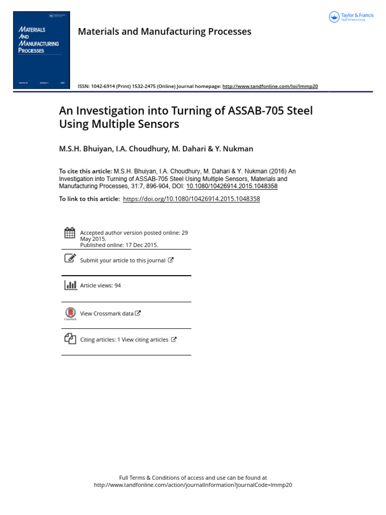 An Investigation into Turning of ASSAB 705 Steel Using Multiple Sensors ...