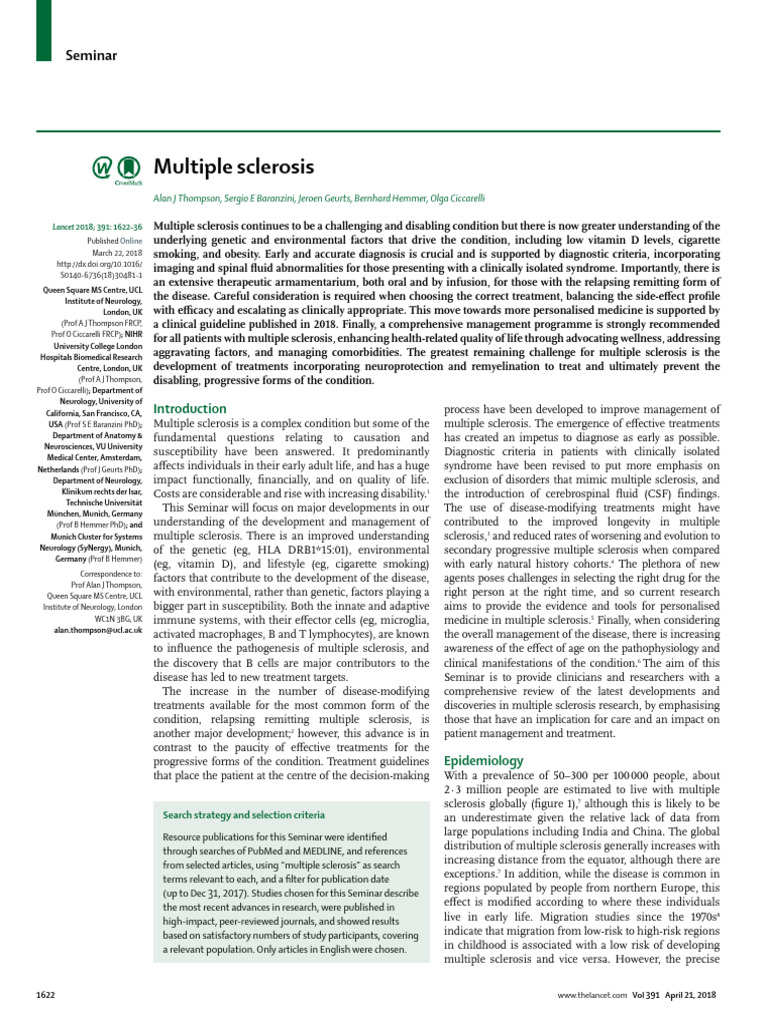Multiple Sclerosis Lancet | PDF | Multiple Sclerosis | Myelin