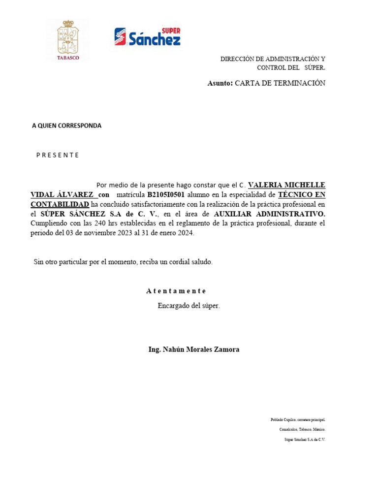 Dirección de Administración y Control Del Súper Michelle | PDF