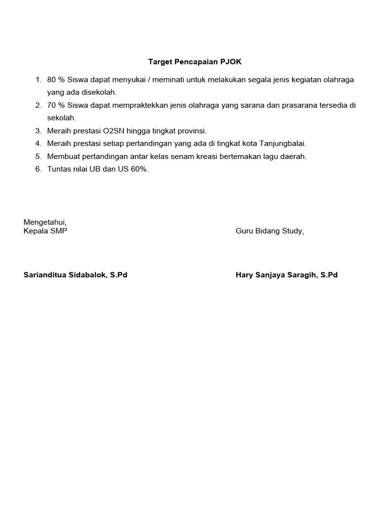 Target Pencapaian PJOK | PDF | Gaya Hidup
