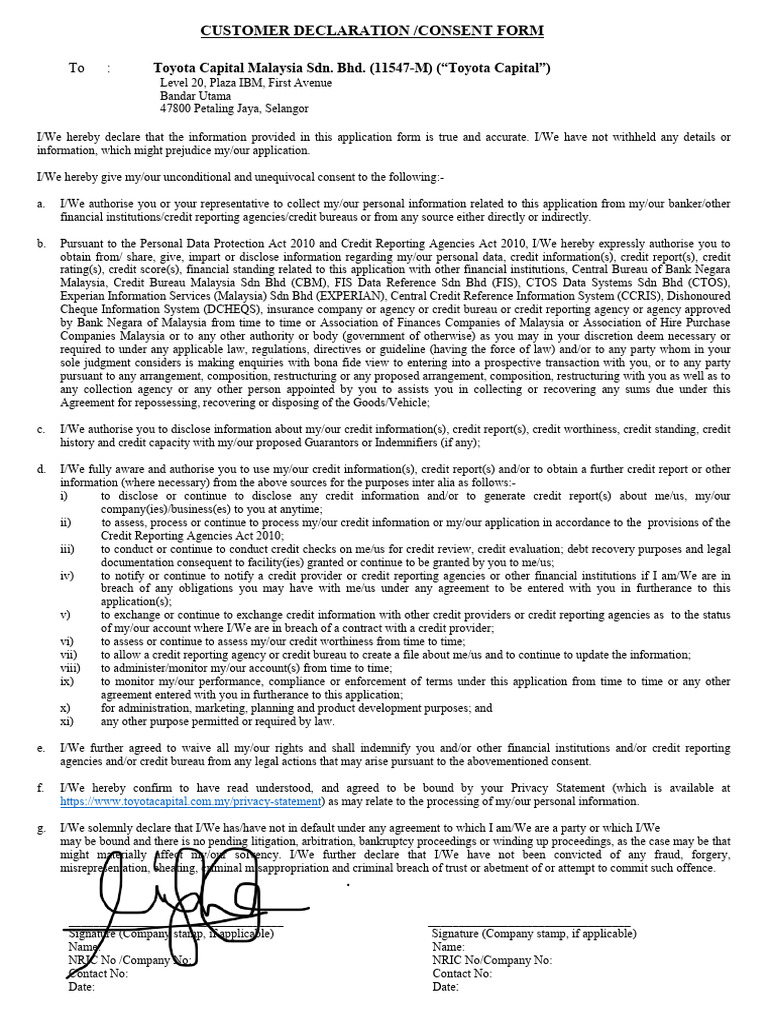 Customer Consent Form | PDF | Credit History | Credit Bureau