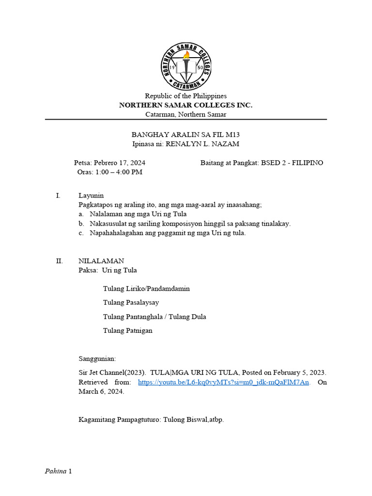 Fil M13 LP - Nazam Renalyn. Panulaan | PDF