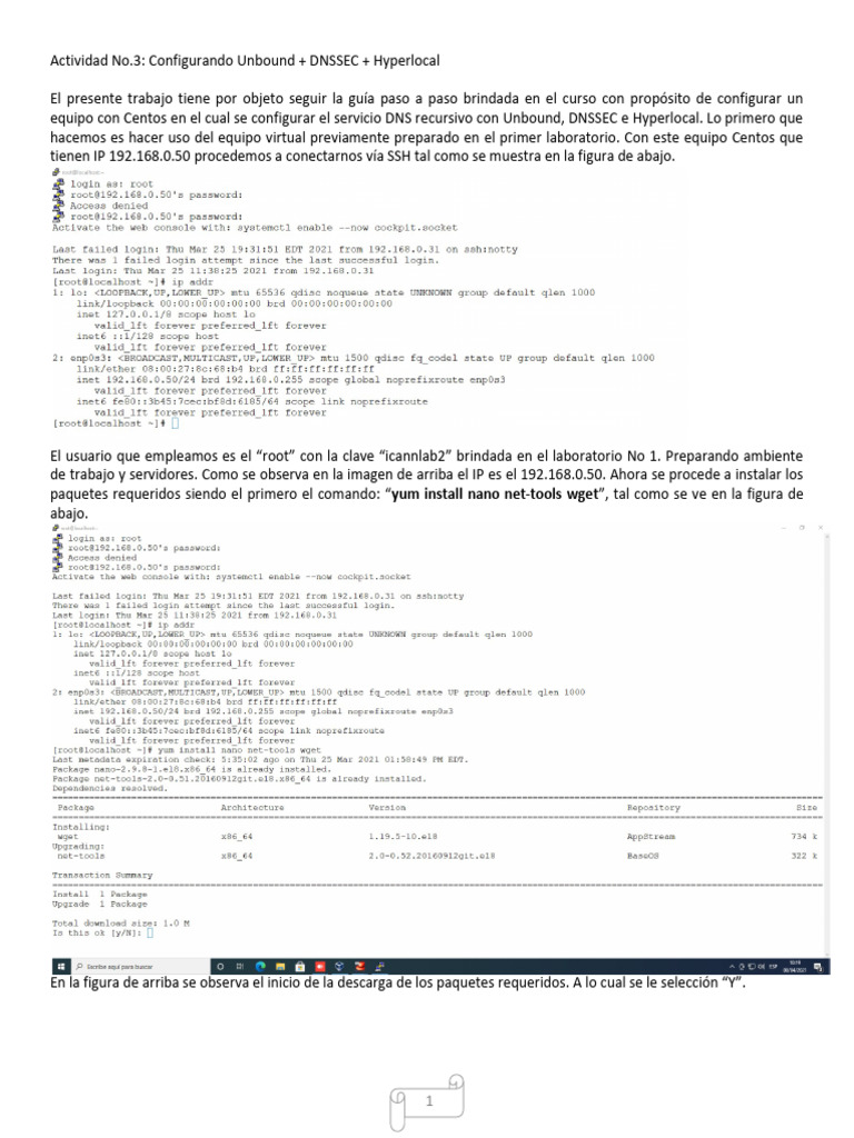 Actividad 3 Configurando Unbound DNSSEC Hyperlocal en Centos Por Diego Manuel Vega Amoretti ...