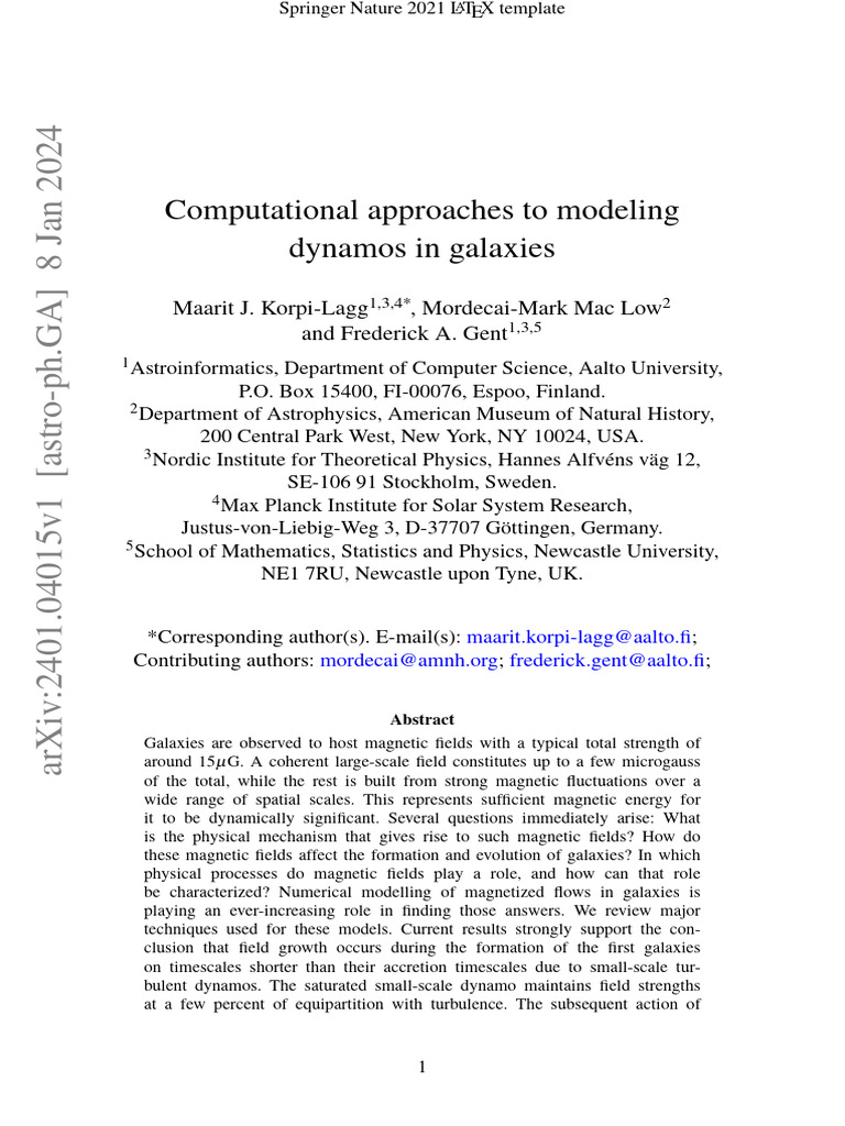 Computational Approaches To Modeling Dynamos in Galaxies | PDF | Galaxy | Milky Way