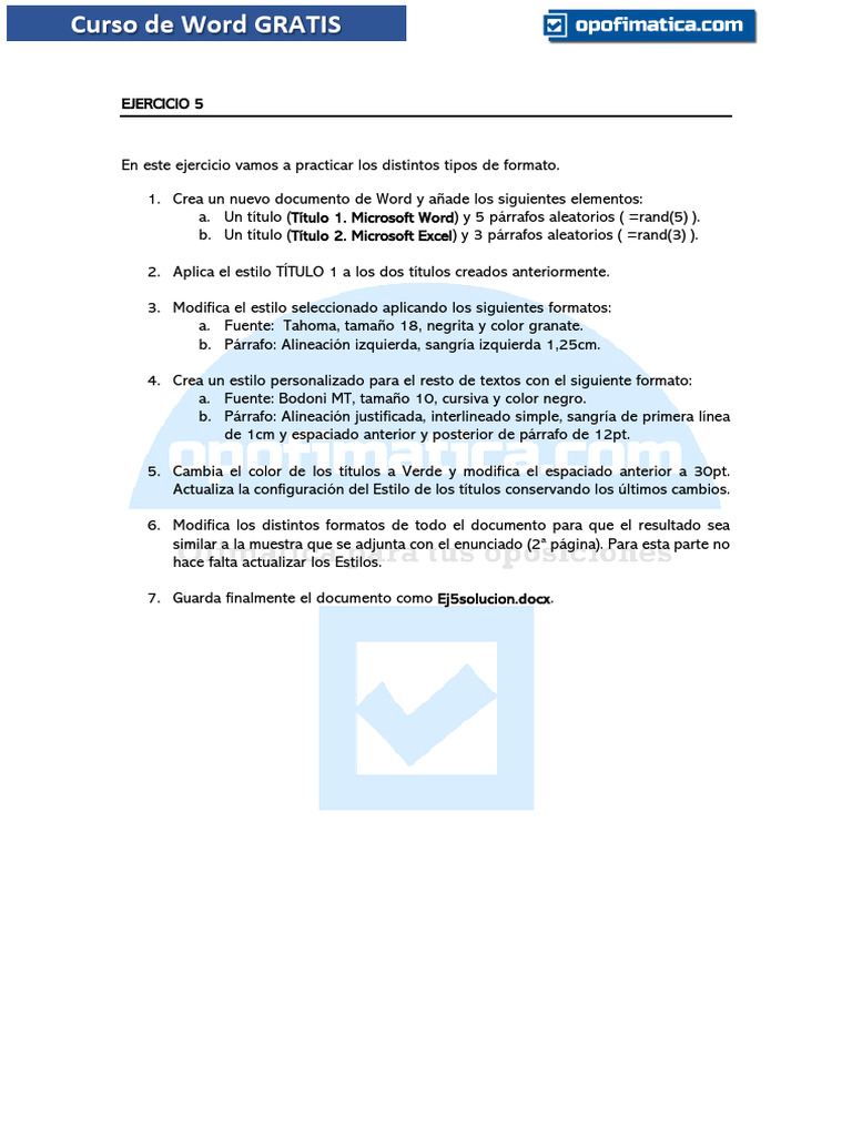 Ejercicio 5 | PDF | Microsoft Word | Vídeo