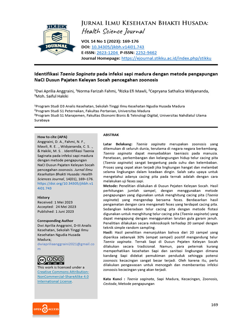 Identifikasi Taenia Saginata Pada Infeksi Sapi Mad | PDF
