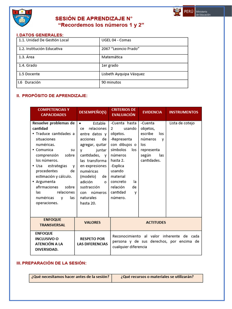 Sesión Conozco Al Número 1 y 2 | PDF | Aprendizaje | Modificación de ...