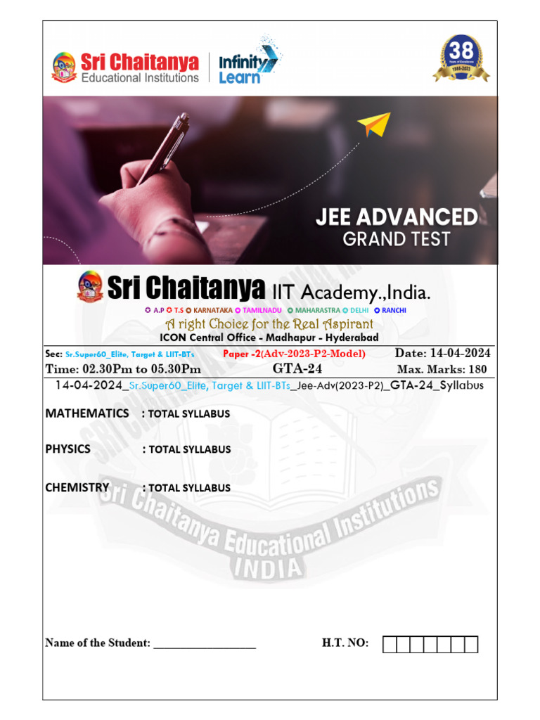 14 04 2024 SR Super60 Elite, Target & LIIT BTs Jee Adv2023 P2On | PDF ...