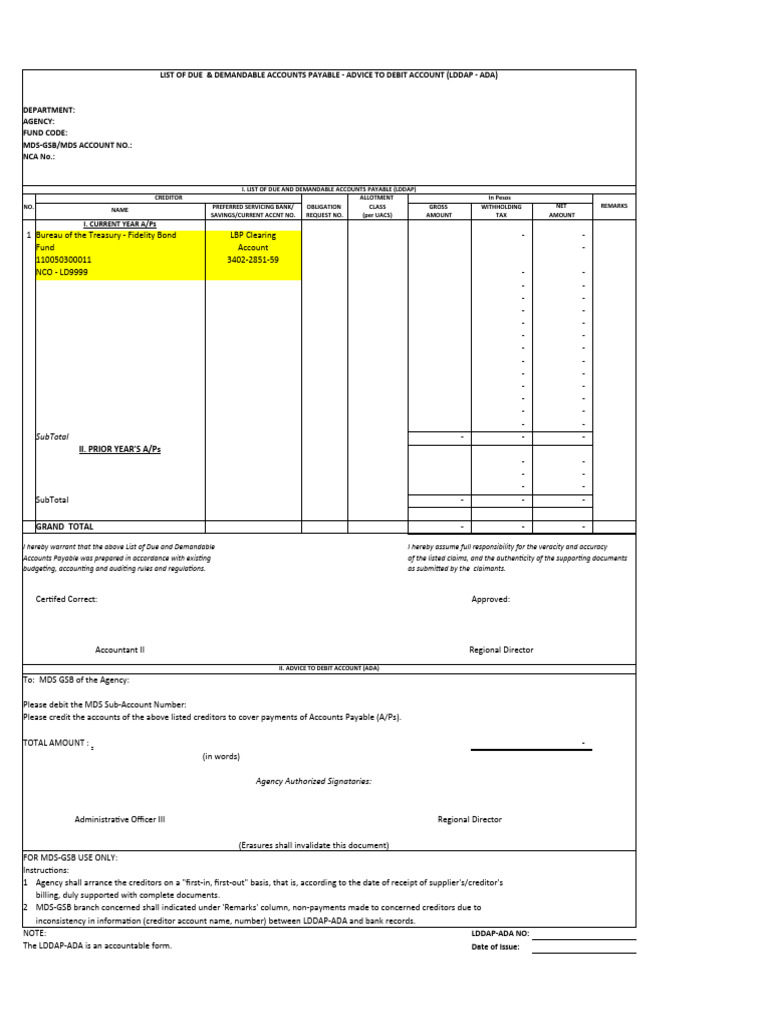 Sample LDDAP For Fidelity Bond | PDF | Accounts Payable | Government ...