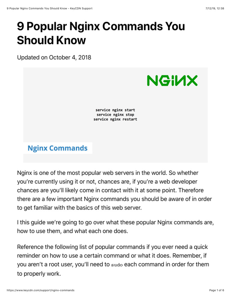 9 Popular Nginx Commands You Should Know - KeyCDN Support | PDF | World Wide Web | Internet & Web