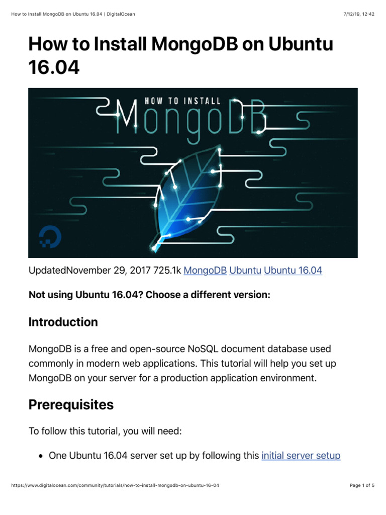 How To Install MongoDB On Ubuntu 16.04 - DigitalOcean | PDF | Mongo Db | Software Repository