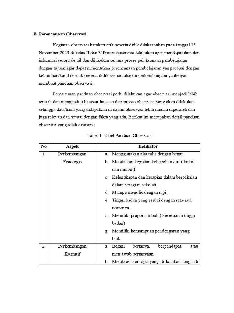 Tabel Observasi | PDF | Karier & Perkembangan