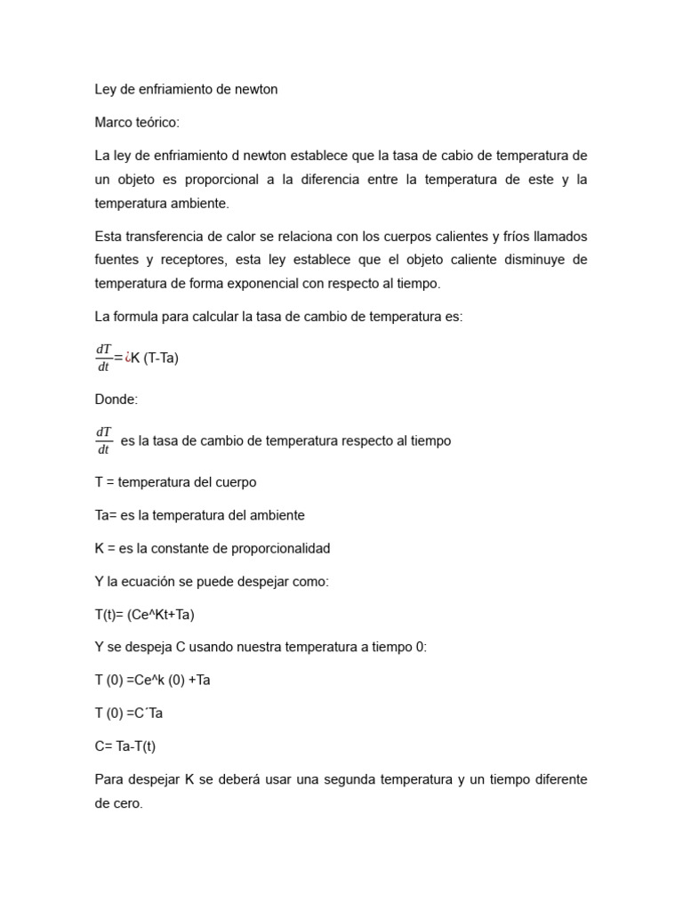 Ley de Enfriamiento de Newton | Descargar gratis PDF | Temperatura | Física Aplicada e ...