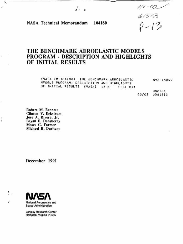 The Benchmark Aeroelastic Models Program-Description AND Highlights of Initial Results | PDF ...