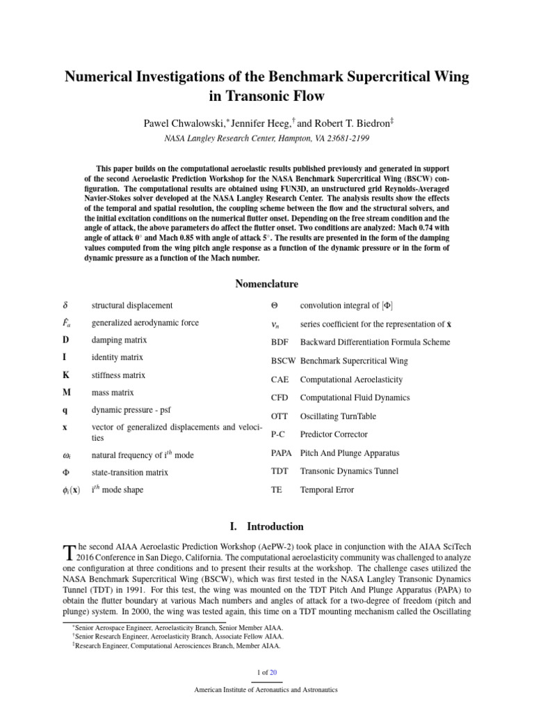 Numerical Investigations of The Benchmark Supercritical Wing in Transonic Flow | Download Free ...