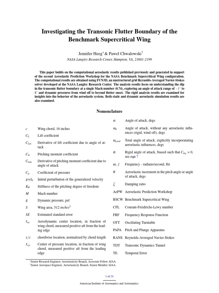 Investigating The Transonic Flutter Boundary of The Benchmark Supercritical Wing | Download Free ...