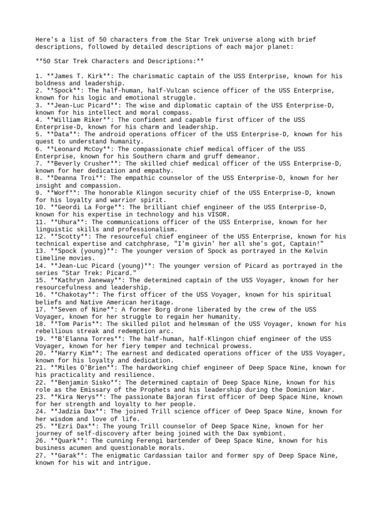 Star Trek Worlds and Characters A Document by Saulo | PDF | Bajoran | Cardassian