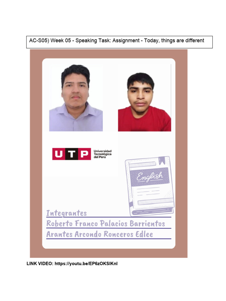 Week 05 - Speaking Task Assignment - Today, Things Are Different | PDF