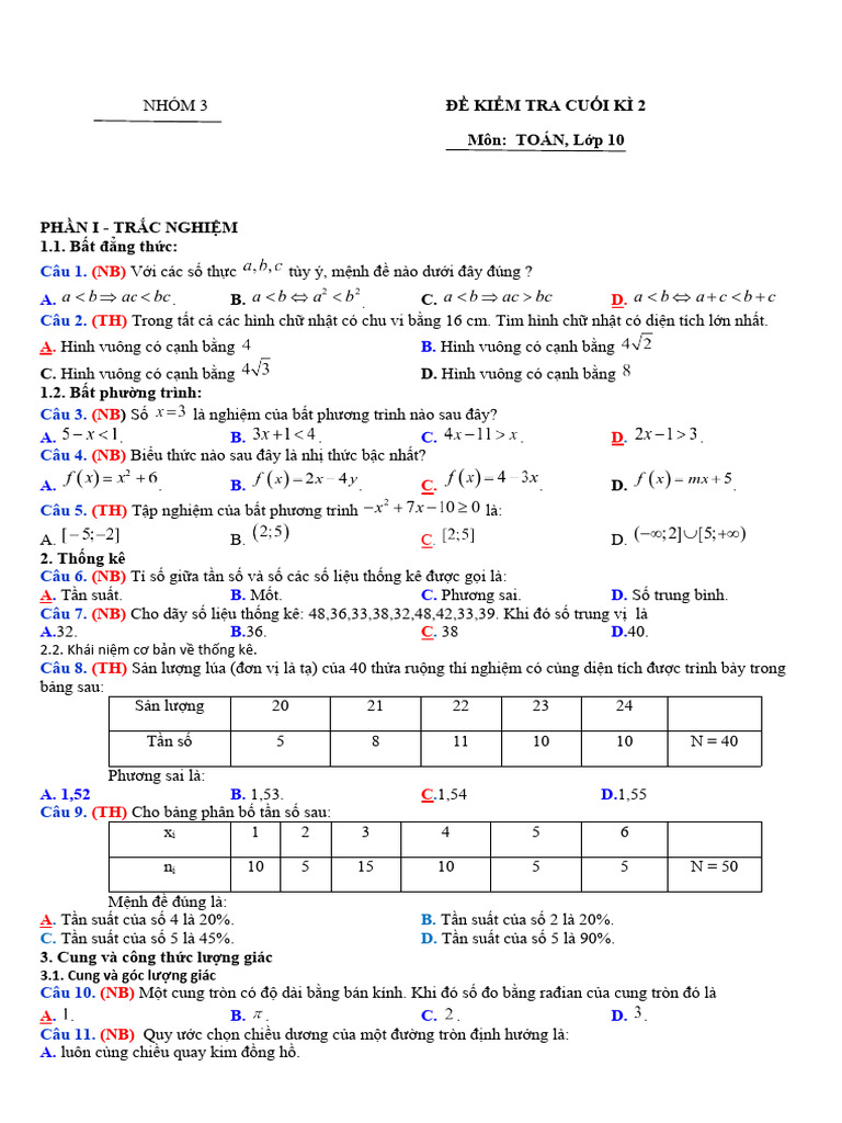 De Cuoi Ki 2 Khoi 10 | PDF