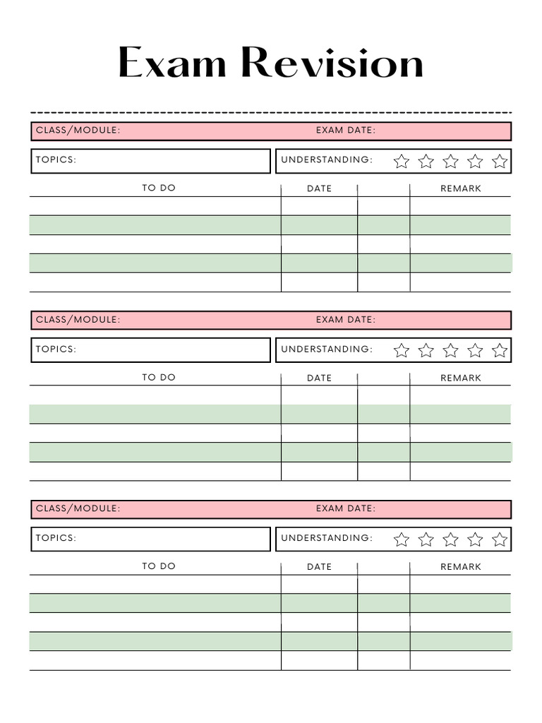 Exam Revision Planner Template | PDF | Career & Growth