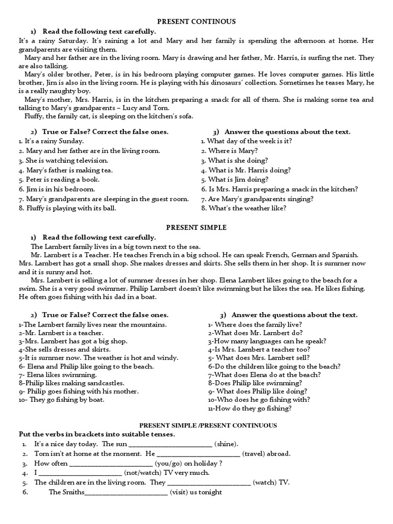 3 Present Simple & Continuous TEXTS | PDF | Language Arts & Discipline ...