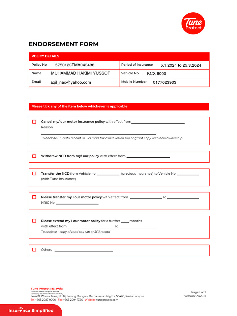 Endorsement Form KCX 8000 | PDF | Insurance | Private Law