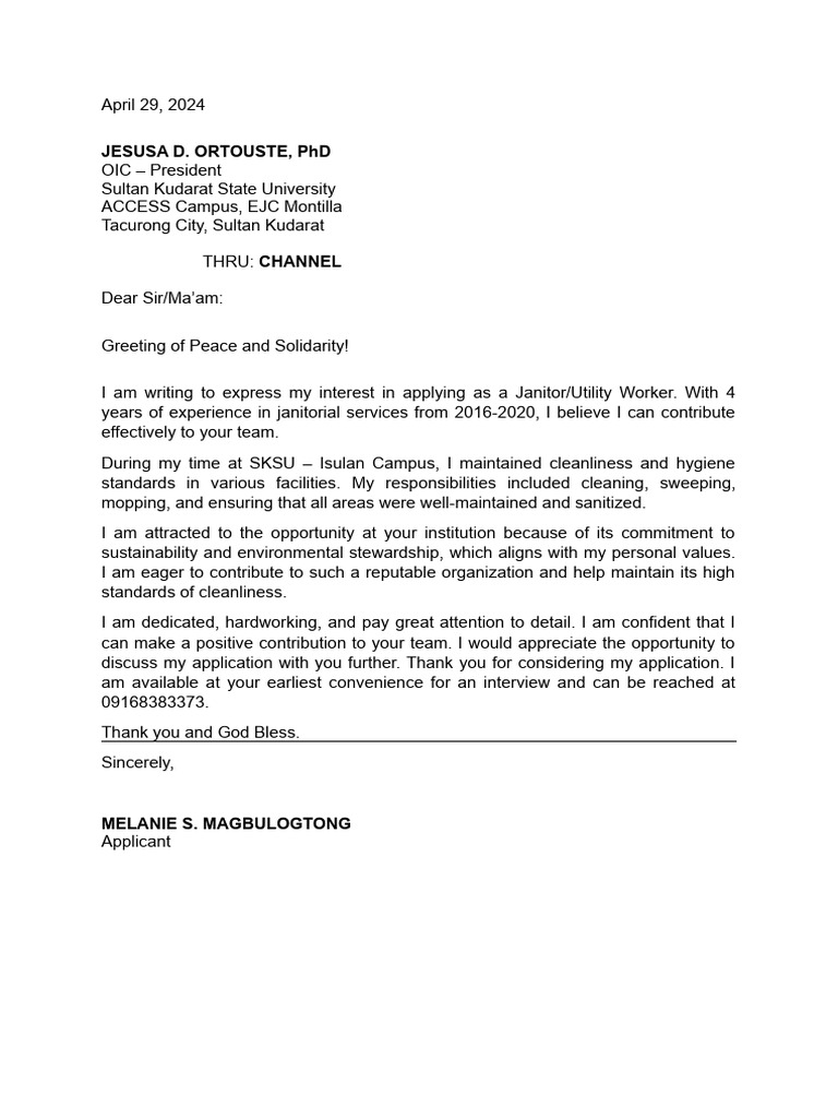 MMM Melanie Application Letter | PDF