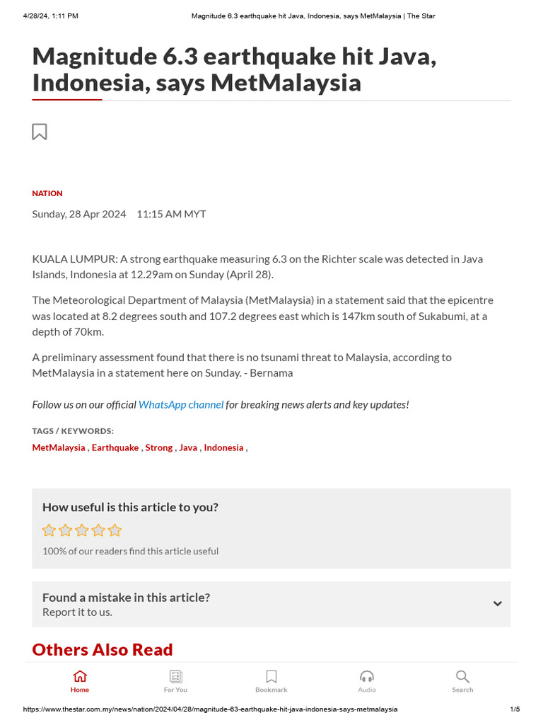 Magnitude 6.3 Earthquake Hit Java, Indonesia, Says MetMalaysia - The ...