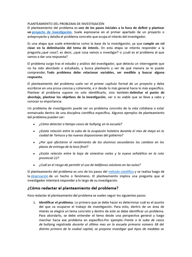 Planteamiento Del Problema de Investigacion | Descargar gratis PDF | Escuelas | Educación primaria