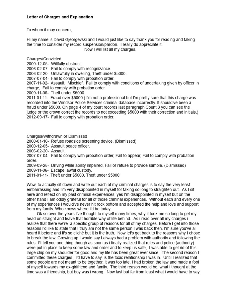 Newest Letter All Charges | PDF | Probation | Crimes