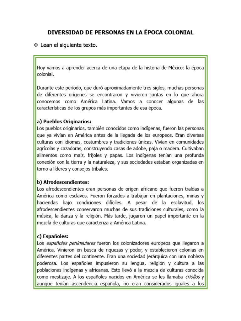 Diversidad Étnica en la Época Colonial | PDF | Pueblos Indígenas de las ...