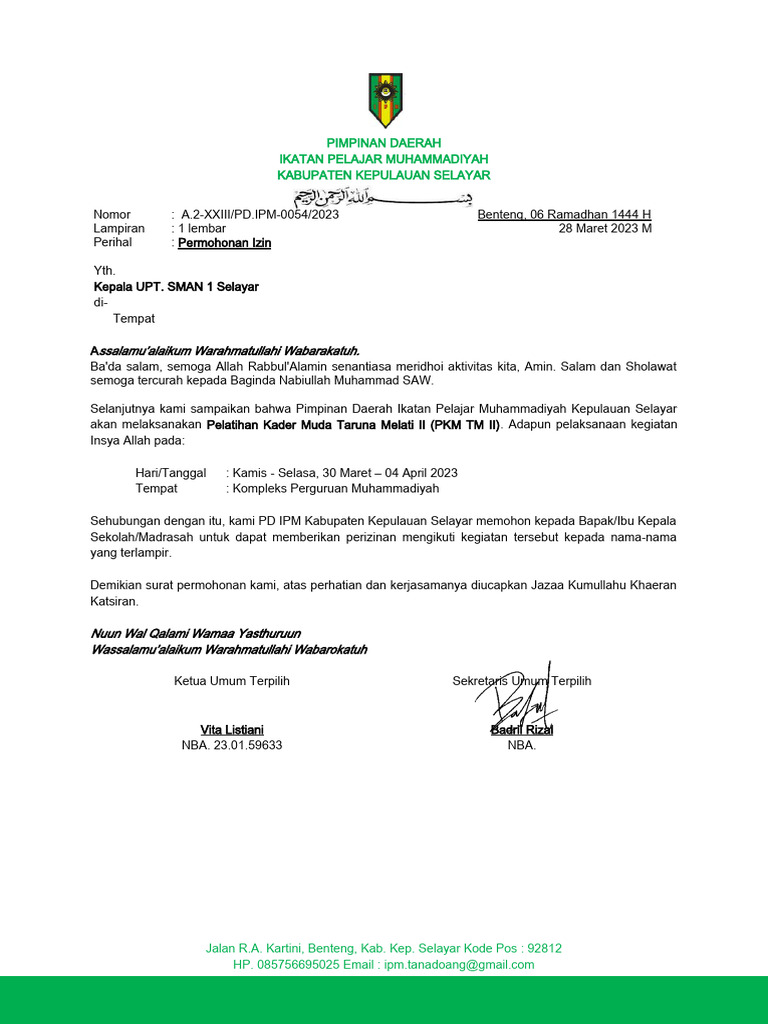 Permohonan Izin Kegiatan IPM | PDF