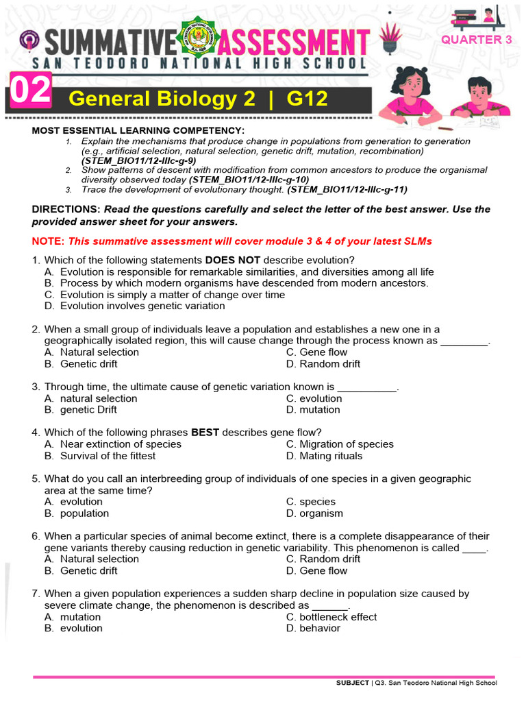 Evolution Mechanisms and Concepts Quiz | PDF | Evolution | Mutation