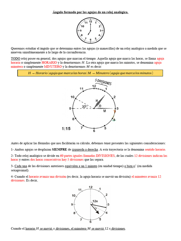Ángulo Formado Por Las Agujas de Un Reloj Analógico - Notas Teoricas ...