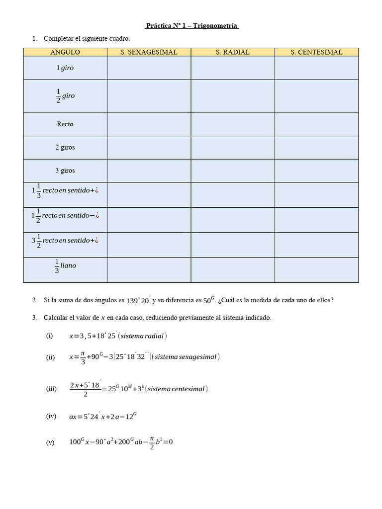 Ejercicios de Trigonometría y Ángulos | PDF | Triángulo | Trigonometría