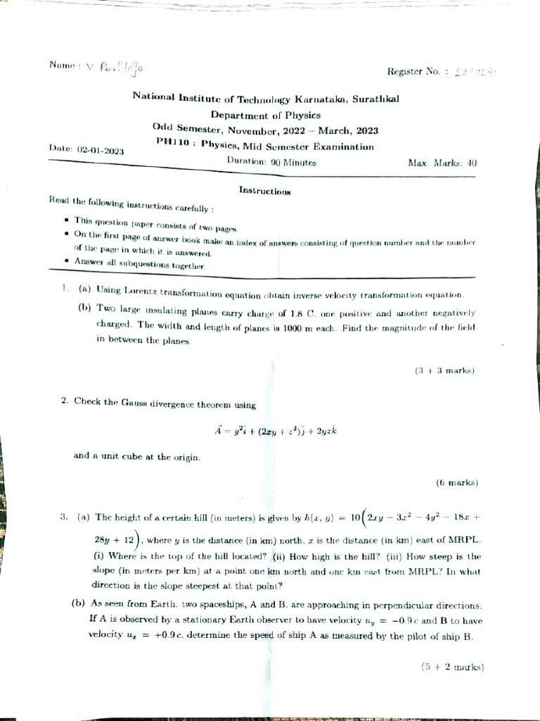 PH110 - MidSems (2026 1) | PDF | Sphere | Electric Field