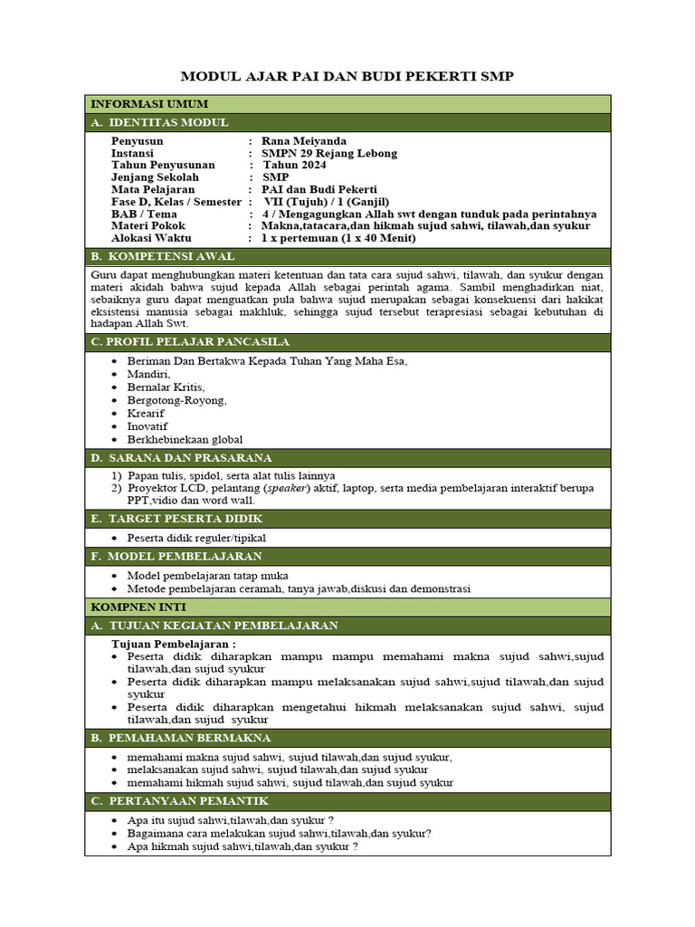 Modul Ajar Microteaching Rana Meiyanda | PDF