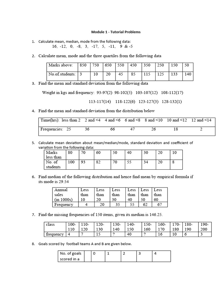 Module1_Tutorial sheet | PDF | Mean | Mode (Statistics)