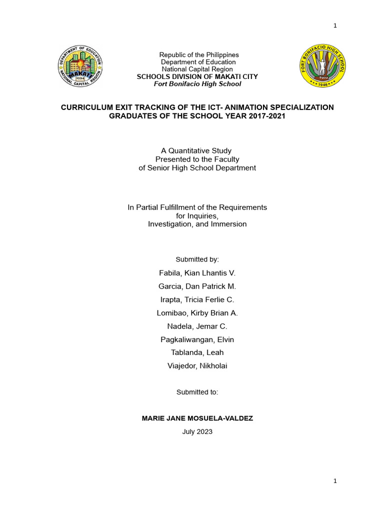 Curriculum Exit Tracking of The Ict - Animation Specialization ...