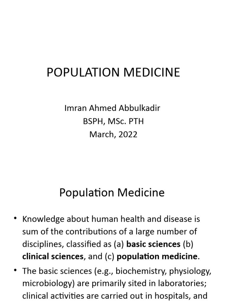Overview of Population Medicine Concepts | PDF | Preventive Healthcare ...