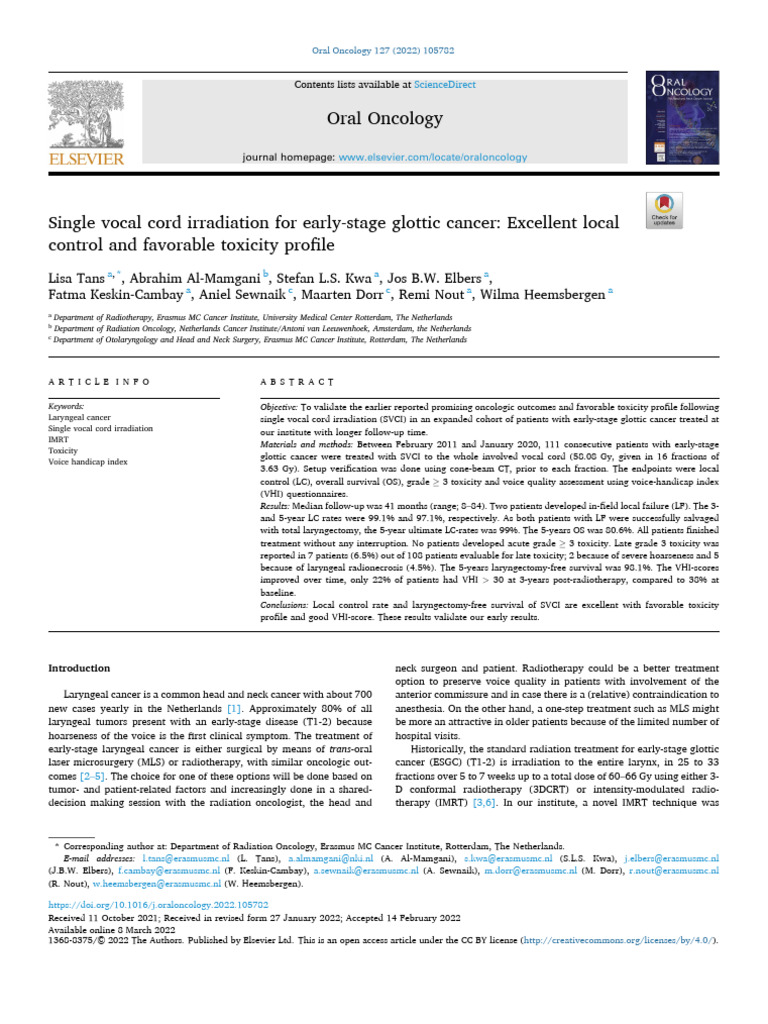 Tans et al 2022 | PDF | Radiation Therapy | Diseases And Disorders