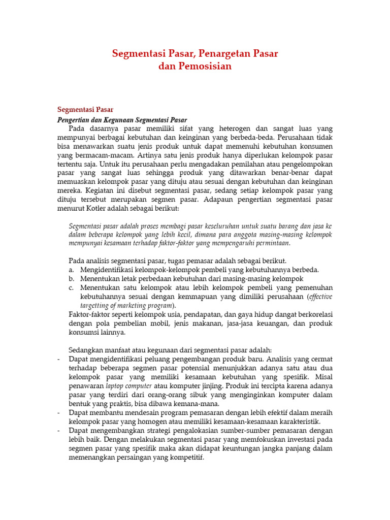Segmentasi dan Penargetan Pasar Efektif | PDF